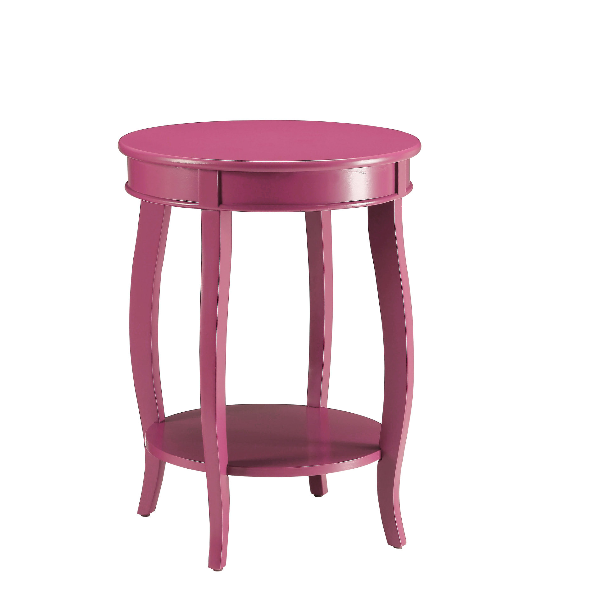Ebern Designs Round Purple Accent Table With Extra Shelf Space - 24" High 18" Deep Bottom ...